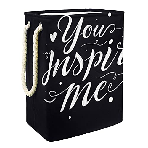 DEYYA Waterproof Laundry Baskets Tall Sturdy Foldable Romantic Lettering with Flowers Print Hamper for Adult Kids Teen Boys Girls in Bedrooms Bathroom