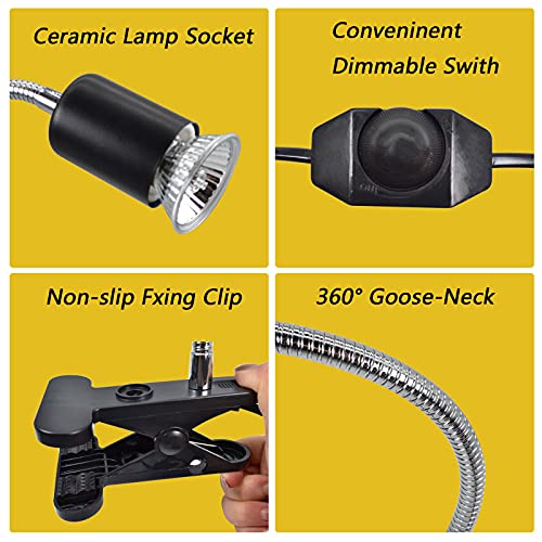 Fansisco Reptile Heat Lamp Turtle Lights with Clip, 3 UVA UVB Bulbs (50W) Aquarium Basking Lamp Adjustable Holder, Pet Heating Light Lamp for Reptile Snake Turtle Lizard