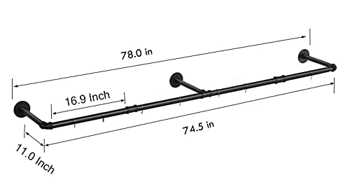 SERENITA 74.5" Super Long Industrial Pipe Clothing Rack 73 inch, Hanging Rod for Closet, Wall Mounted Multi Purpose (73 inch 1 Pack)
