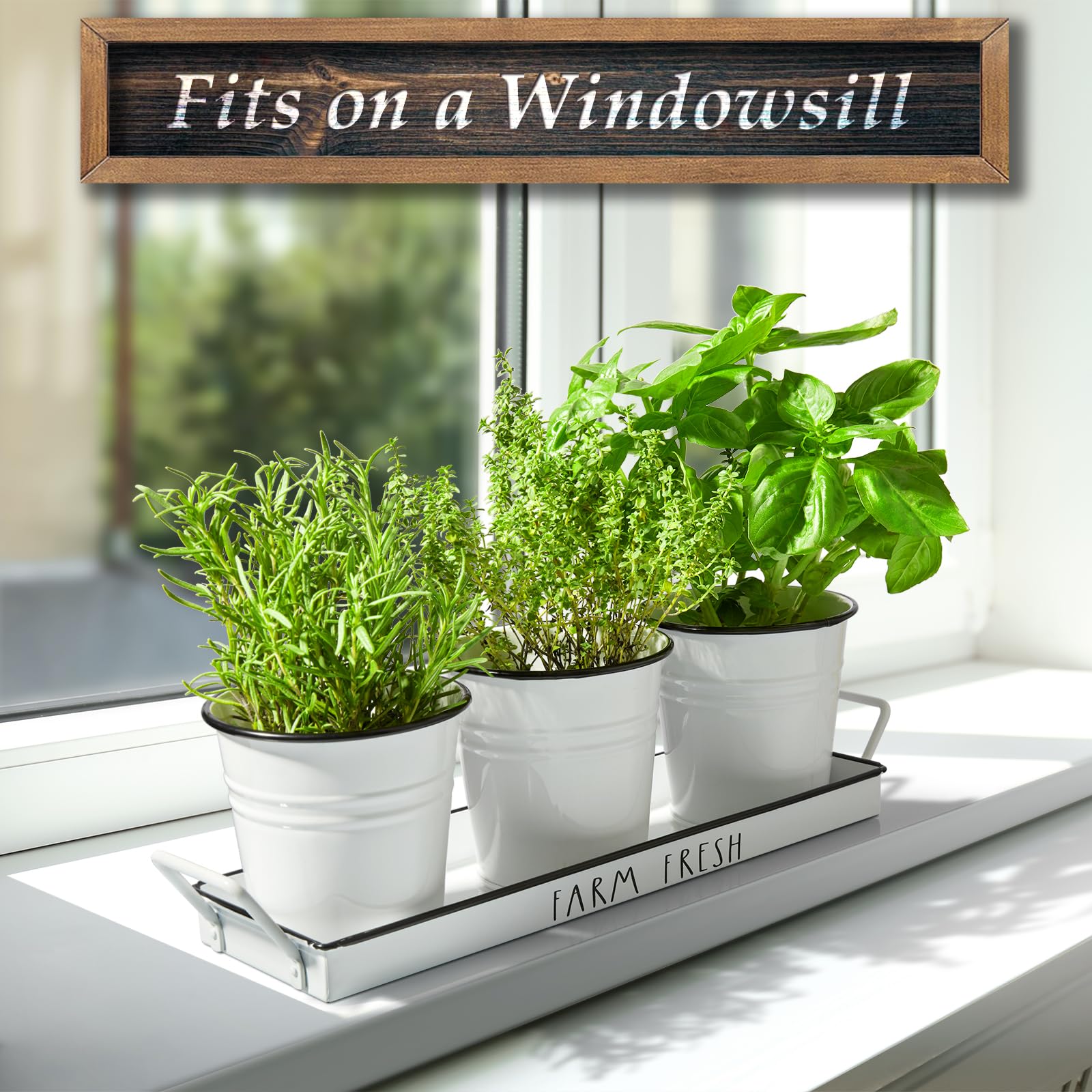 DAYYET Farmhouse Herb Garden Planter Indoor Window Planter Set with Tray, White Windowsill Herb Planter Pots with Drainage for Outdoor or Indoor Planters, Set of 3
