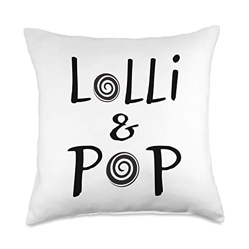 Lollypop Lolly and Pop Grandparents TShirt Gift Lolli and Pop Tshirt Grandparents Couples Lollipop Tee Throw Pillow, 18x18, Multicolor