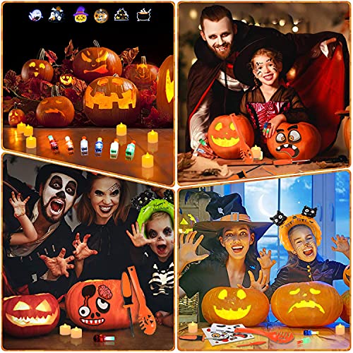 Pumpkin Carving Kit for Kids - 6 Halloween Pumpkin Carving Tools Set, 6 LED Candles, 4 Balloon Headbands, 6 LED Rings, 6 Pumpkin Stickers, 10 Pumpkin Carving Stencils for Halloween Decorations