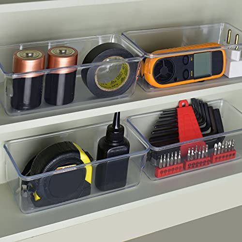 Acrimet Desk Drawer Organizer Box Tray Storage Bins Modular Divider for Home, Kitchen, Office and Storage (Clear Crystal Plastic) (4 Pack - 6.25" x 3.13" x 2.13")