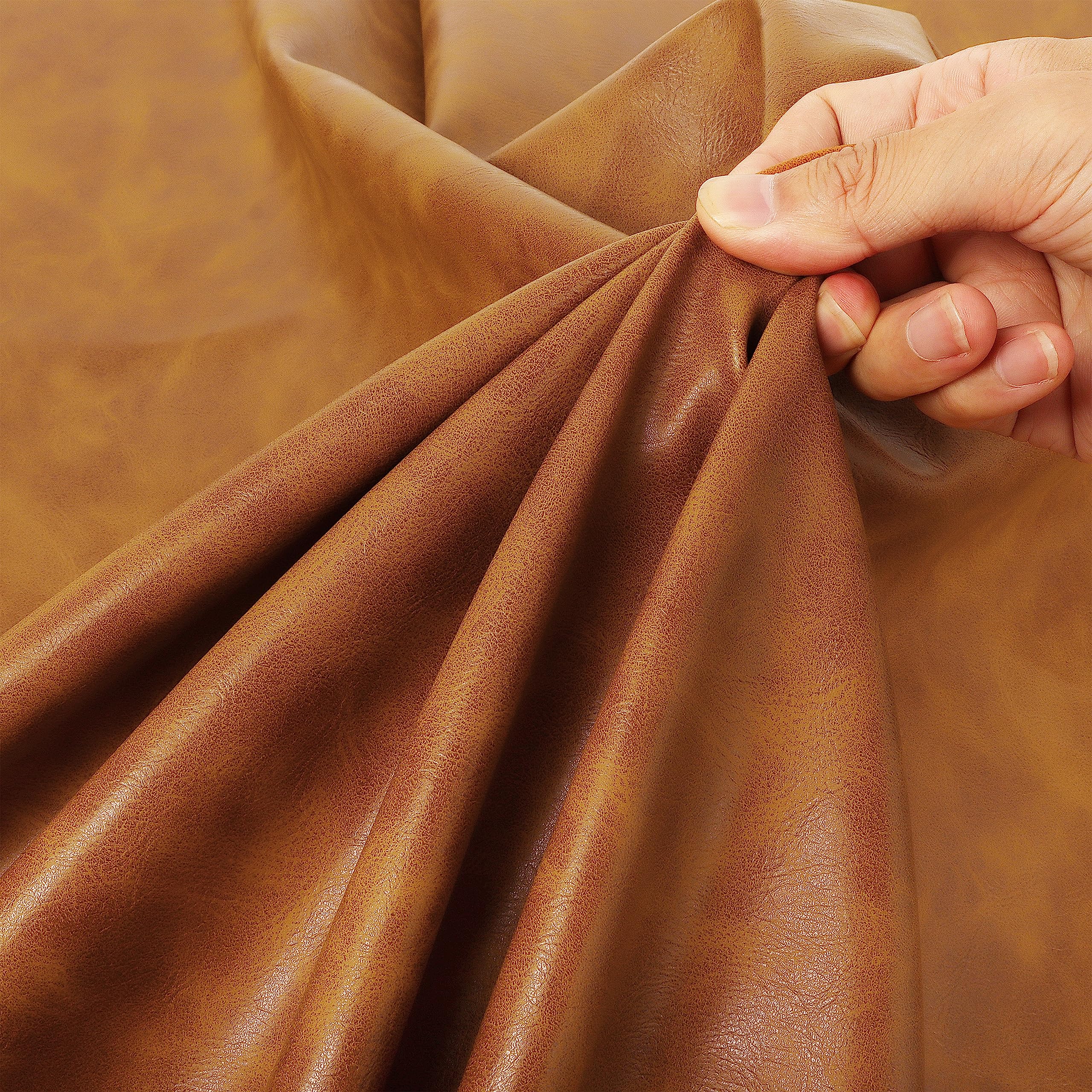 LOTOFUN Upholstery Faux Leather Sheets: 52"x36" Caramel PU Artificial Leatherette Vegan Synthetic Pleather Fabric by The Yard for DIY Crafts