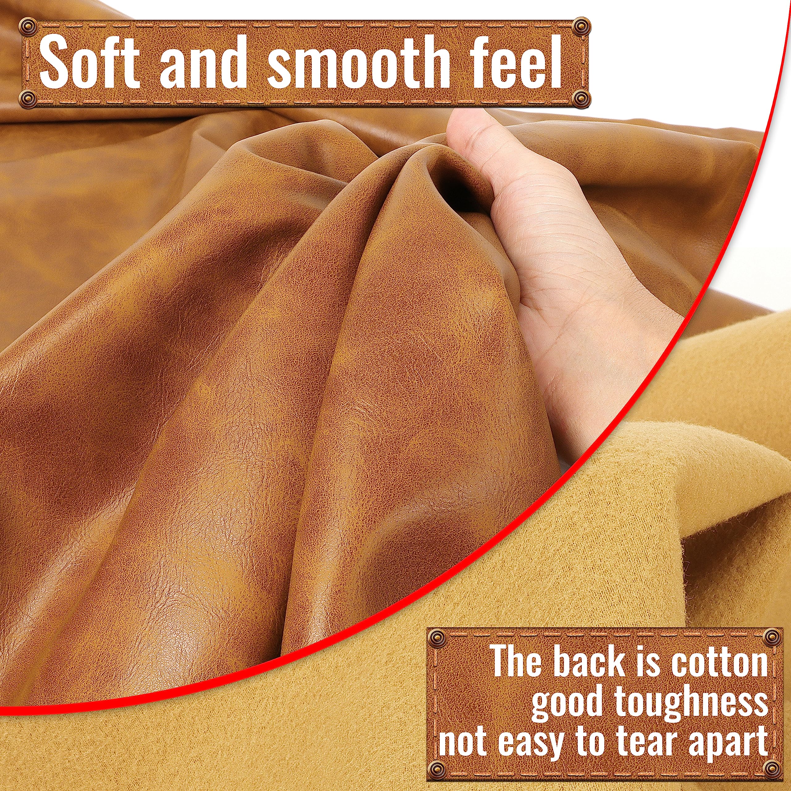 LOTOFUN Upholstery Faux Leather Sheets: 52"x36" Caramel PU Artificial Leatherette Vegan Synthetic Pleather Fabric by The Yard for DIY Crafts