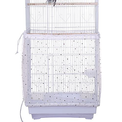 Perfitel Universal Birdcage Cover Seed Catcher Parrot Birdcage Nylon Mesh Guard Netting with lace (Not Included Birdcage,1 Piece) (80 x 18 inch, White)…