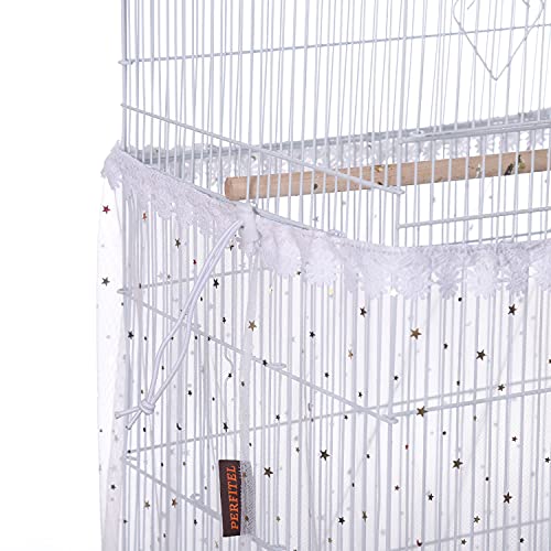 Perfitel Universal Birdcage Cover Seed Catcher Parrot Birdcage Nylon Mesh Guard Netting with lace (Not Included Birdcage,1 Piece) (80 x 18 inch, White)…