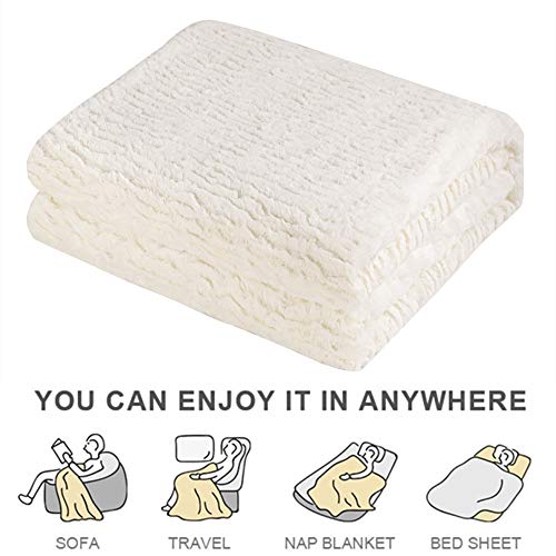 Simple&Opulence Super Soft Throw Blanket - 50 x 60 inch -Reversible Double Layers Microfiber Plush Fluffy Cozy Chic Shaggy Shabby Cuddly for Home Décor Couch Ottomans (Cream)