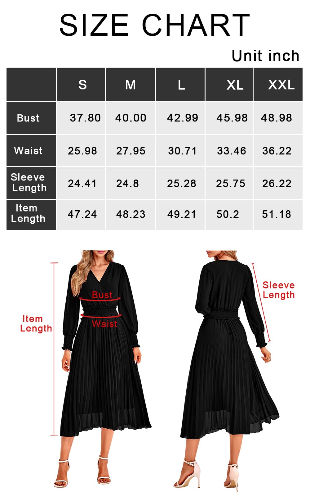 PRETTYGARDEN Women's Midi Long Puff Sleeve Spring Dresses 2024 Smocked Waist Wrap V Neck Flowy Ruffle Pleated Casual Dresses (Dark Green,Medium)