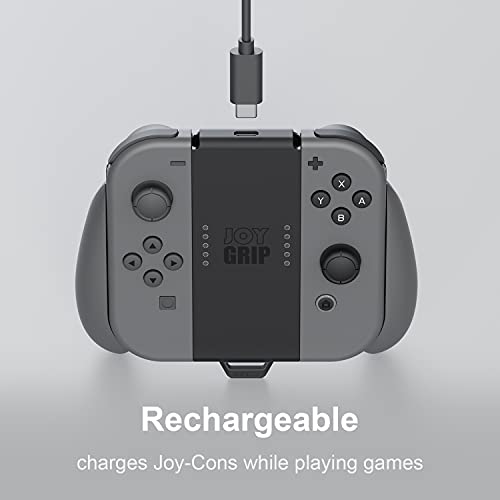 Skull & Co. JoyGrip for Nintendo Switch Joy-Con Controller: Rechargeable Handheld Joystick Remote Control Holder with Interchangeable Grips - Gray