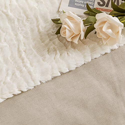 Simple&Opulence Super Soft Throw Blanket - 50 x 60 inch -Reversible Double Layers Microfiber Plush Fluffy Cozy Chic Shaggy Shabby Cuddly for Home Décor Couch Ottomans (Cream)