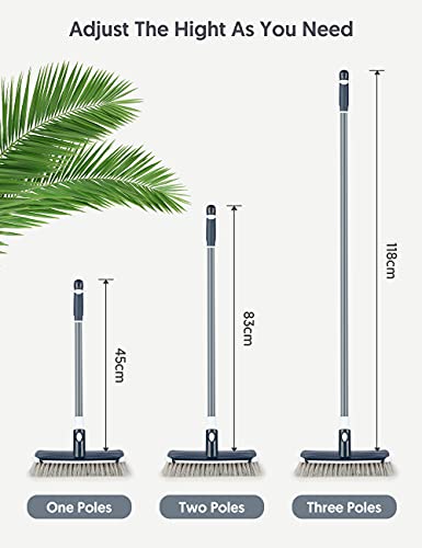 MEXERRIS Floor Scrub Brush with Long Handle - Stiff Carpet Deck Brush 2 in 1 Floor Scrubber Cleaning Grout Brush for Tile, Bathroom, Shower, Sink, Bathtub, and Kitchen Surface - Gray