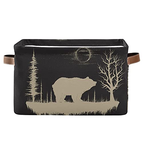 Animal Bear Forest Tree Storage Bins Basket, Moon Collapsible Storage Cube Rectangle Storage Box with Handles for Shelf Closet Nursery Bedroom Home Office 1 Pack