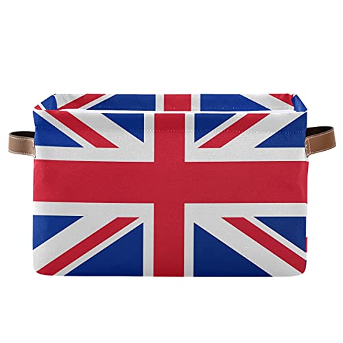 AUUXVA UK Flag Union Jack Storage Bins Basket, Vintage British Flag Collapsible Storage Cube Rectangle Storage Box with Handles for Shelf Closet Nursery Bedroom Home Office 1 Pack