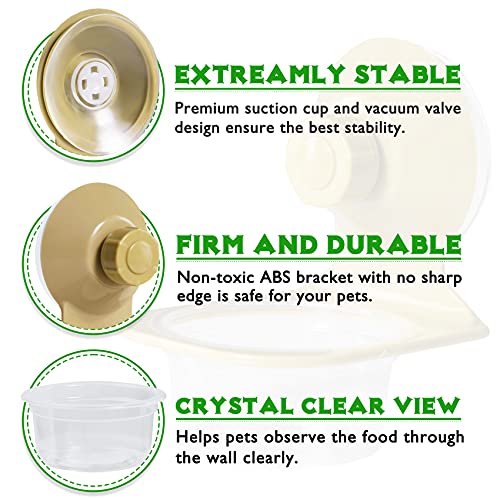 Fischuel Reptile Feeder Chameleon Lizard Feeding Cup with Suction Cup Gecko Transparent Fodder Container, Comes with 6 Packs Plastic Bowls(Adjustable Spiral Arms)