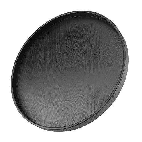 Wood Serving Tray, Black Round Serving Tray Wooden Serving Tray Wood Round Serving Dishes, Trays & Platters 14.7*14.7 Inch