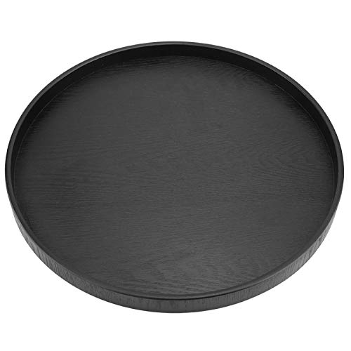 Wood Serving Tray, Black Round Serving Tray Wooden Serving Tray Wood Round Serving Dishes, Trays & Platters 14.7*14.7 Inch