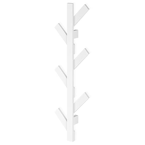 Ballucci Tree Coat Rack Wall Mounted, Wood Tree Branch Coat Hooks for Hats, Caps, Scarves, Umbrellas, Towels, Jewelry - White