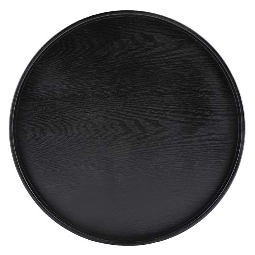 Wood Serving Tray, Black Round Serving Tray Wooden Serving Tray Wood Round Serving Dishes, Trays & Platters 14.7*14.7 Inch