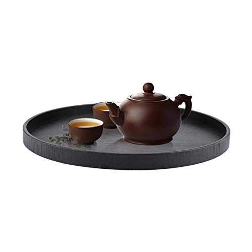Wood Serving Tray, Black Round Serving Tray Wooden Serving Tray Wood Round Serving Dishes, Trays & Platters 14.7*14.7 Inch