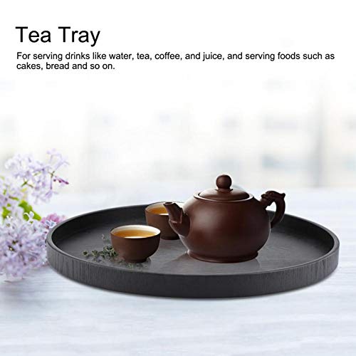 Wood Serving Tray, Black Round Serving Tray Wooden Serving Tray Wood Round Serving Dishes, Trays & Platters 14.7*14.7 Inch