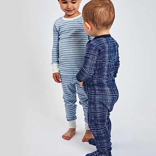 HonestBaby Non-Slip Footed Pajamas One-Piece Sleeper Jumpsuit Zip-Front PJs 100% Organic Cotton for Baby Boys, Blue Plaid, 12 Months