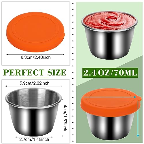 Soleebee 3 Pack Salad Dressing Containers to Go, 2.4oz Small Travel Condiment Containers, Reusable Stainless Steel Dipping Sauce Cups with Leakproof Silicone Lids for Bento Box (Purple/Green/Orange)