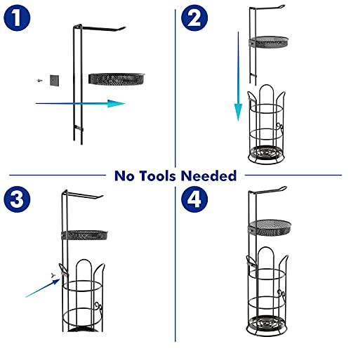 Toilet Paper Holder Stand with Shelf, Freestanding Toilet Tissue Roll Holder with Dispenser for Bathroom Storage Holds 4 Rolls - Black