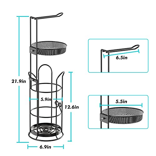 Toilet Paper Holder Stand with Shelf, Freestanding Toilet Tissue Roll Holder with Dispenser for Bathroom Storage Holds 4 Rolls - Black