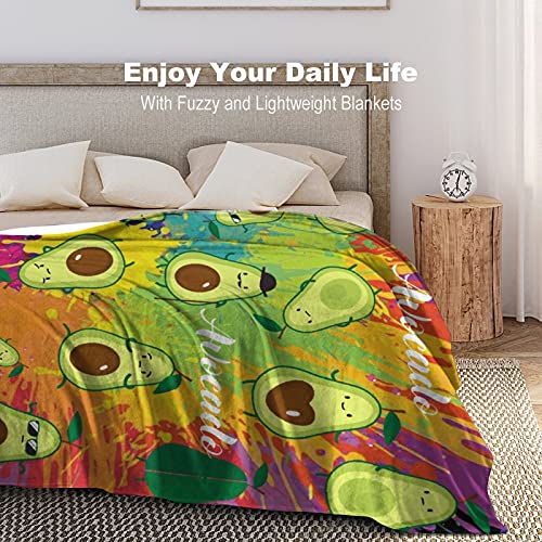 Cartoon Avocado Fruits Food Decor Throw Blanket Soft Lightweight Flannel Fleece Anime Blankets for Bed Chair Travelling 60"X50"