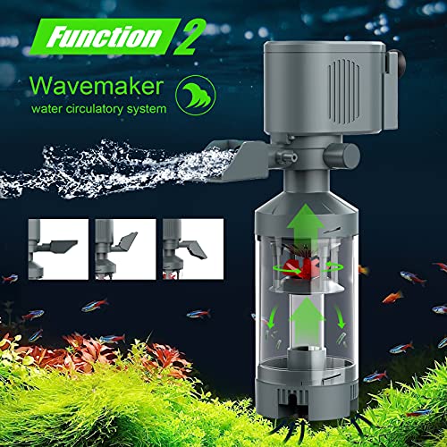 AQQA Aquarium Multifunction Internal Filter,5 in 1 Fish Tank Powerhead,Clean Fish Waste,Circulation Wavemaker,Changer Water,Dissolved Oxygen Water Pump with 3 Suction Cups (8W 210GPH)
