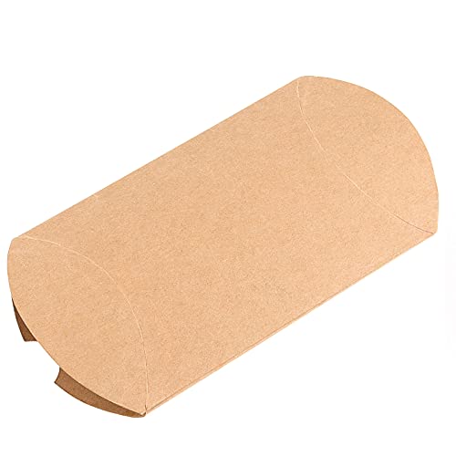 SEUNMUK 150 Pack 5 x 3.5 Inches Large Pillow Boxes, Kraft Pillow Box with Jute Twines, Brown Pillow Candy Box Pillow Box Party Wedding Favor for Anniversary, Birthday, Halloween