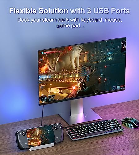 Docking Station for Steam Deck/ROG Ally, 5-in-1 Steam Deck Dock Stand with HDMI 2.0 4K@60Hz, 3 USB-A and 100W Full Speed Charging USB-C PD Port Compatible with Valve Stream Deck/ROG Alloy Accessories