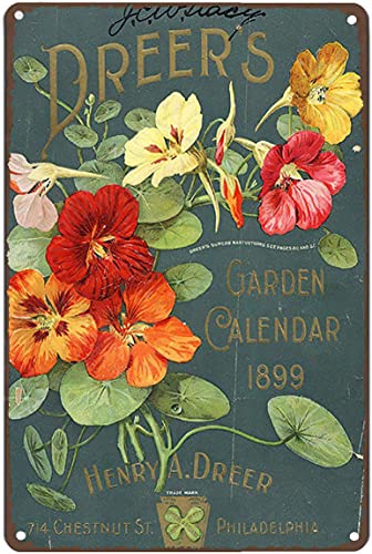 Metal Tin Retro Sign Vintage Flowers Art Print/Poster Orange Pink Floral Nature Plants Kitchen Garden Home Horticulture Wall Decor for Bars,Restaurants,Cafes Pubs,12x8 Inch