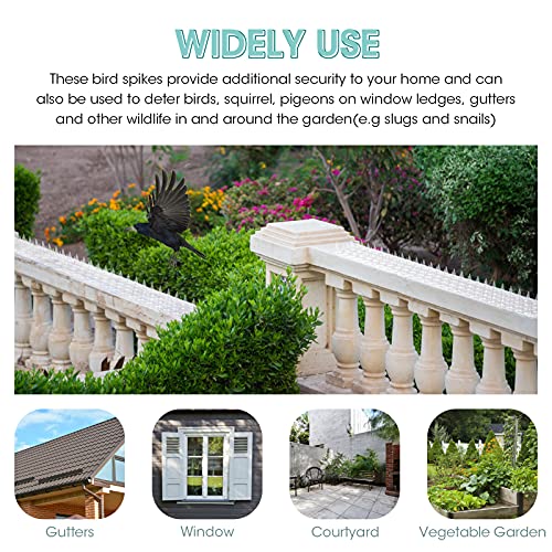 Touri 24 Pack 33ft Outdoor Transparent Clear PVC Bird Defender Spikes Strips for Indoor Outdoor use Keep Pigeon, Squirrel Off