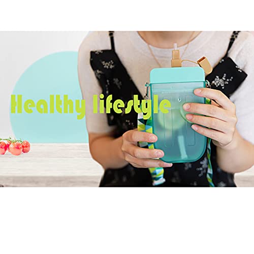 Mr.Dai Cute Water Bottles with Straws for Kids,Unique Kawaii Popsicle Shaped Plastic Leakproof Kettle 300ML,Adjustable Shoulder Strap Transparent Water Juice Drinking Jug BPA Free (blue)