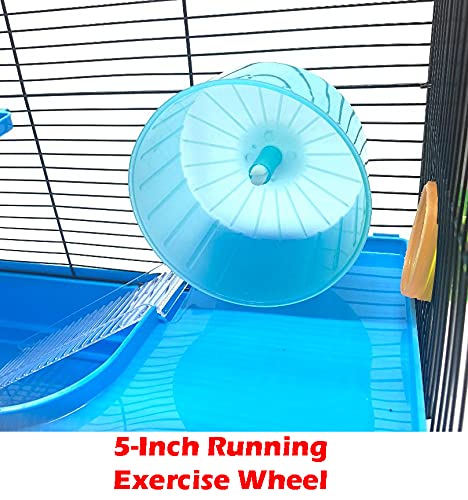 Large 3-Levels Dwarf Hamster Expandable and Customizable Habitat House Cage for Rodent Gerbil Mouse Mice Rat with Crossover Tube Tunnel (24" L x 12.5W x 16" H, Blue)