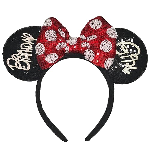 ZHENNAN Mouse Ears Headbands for Women, Glitter Black Birthday Ears Hairbands, Themed Events Birthday Party Favors Hair Accessoires