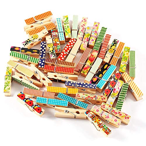 50Pcs Mini Clothespins, Colorful Wooden Clothespins Photo Paper Peg Craft Clips Small Picture Clips for Wall Hanging Pictures