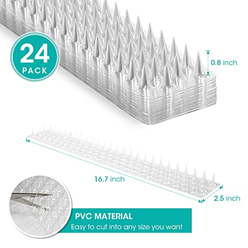 Touri 24 Pack 33ft Outdoor Transparent Clear PVC Bird Defender Spikes Strips for Indoor Outdoor use Keep Pigeon, Squirrel Off