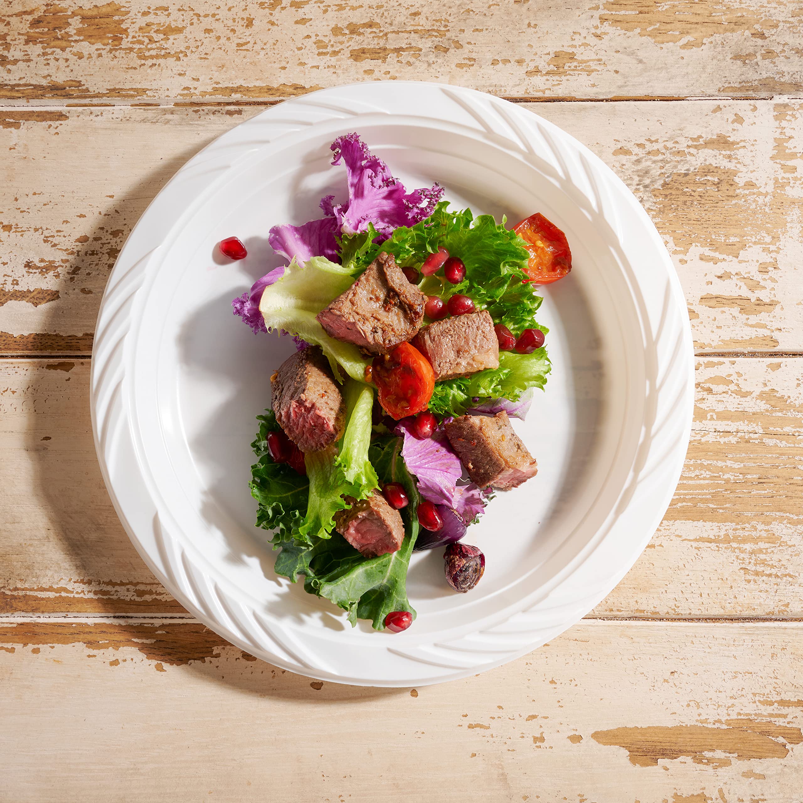 Munfix 200 White Plastic Plates Set - 9 Inch Plastic Dinner Plates, Disposable Plates Bulk Pack, Party Plates for BBQ, Picnic, Parties, Travel and Events, Microwavable Recyclable
