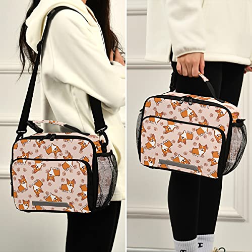 Corgis Paw Lunch Bag, Reusable Cooler Lightweight Tote Bag for Men, Women, Lunch box with Adjustable & Removable Shoulder Strap