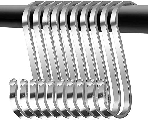 S-Shaped Hooks Heavy Duty 12 Packs,304 Stainless Steel Hook,Multi-Functional Flat Hook,S Hook,Hooks Closet,Hooks Plants,Hooks for Hanging Pot,Pan,Cups, Plants,Bags, Jeans,Towels (12, XX-Large)