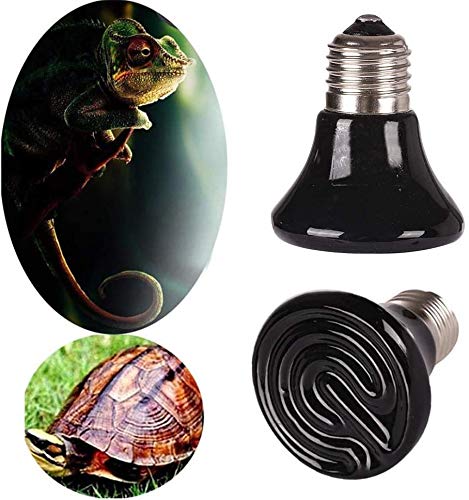 60W 2PCS Reptile Heat Emitter Infrared Ceramic Heat Lamp Black Emitter Bulb for Pet Coop Heater Chicken Lizard Turtle Brooder Aquarium Snake No Light