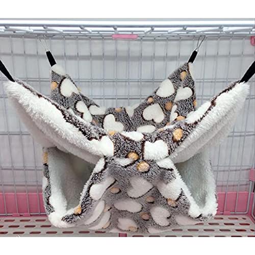 Small Pet Cage Hammock, Double-Layer Sugar Glider Hammock Bed, Warm Fleece Cage Hanging Hammock for Chinchilla Parrot Guinea Pig Ferret Squirrel Hamster Rat Playing Sleeping (Coffee)