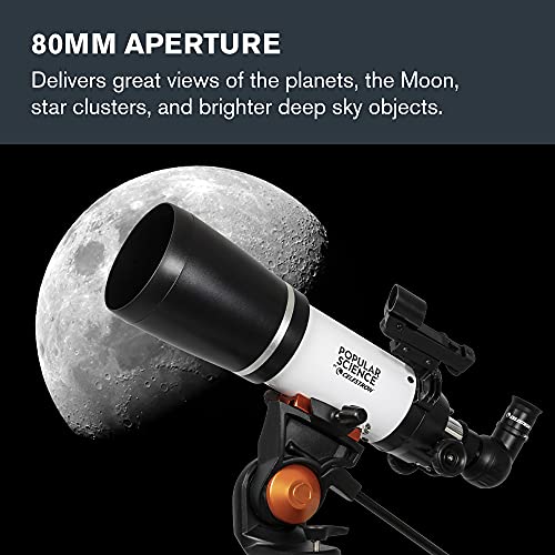 POPULAR SCIENCE AstroMaster 80mm β Portable Refractor Telescope β Ideal Telescope for Beginners β Bonus Digiscoping Smartphone Adapter and Bluetooth
