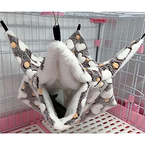 Small Pet Cage Hammock, Double-Layer Sugar Glider Hammock Bed, Warm Fleece Cage Hanging Hammock for Chinchilla Parrot Guinea Pig Ferret Squirrel Hamster Rat Playing Sleeping (Coffee)
