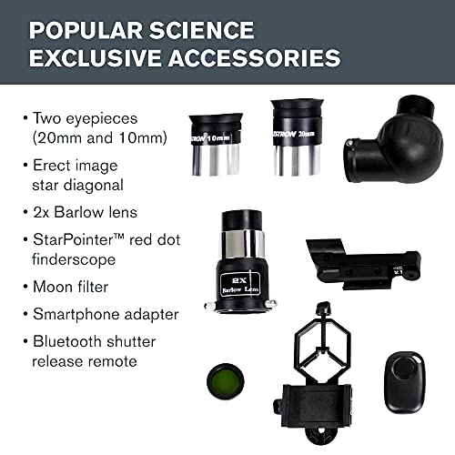 POPULAR SCIENCE AstroMaster 80mm β Portable Refractor Telescope β Ideal Telescope for Beginners β Bonus Digiscoping Smartphone Adapter and Bluetooth