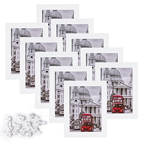 Charein 5x7 Picture Frame Set of 10, Made of solid wood for Tabletop and Wall Mounting Display, Classic Photo Frame for Home Office Wall Gallery Decor, Display for Wall Artwork, photographs, White