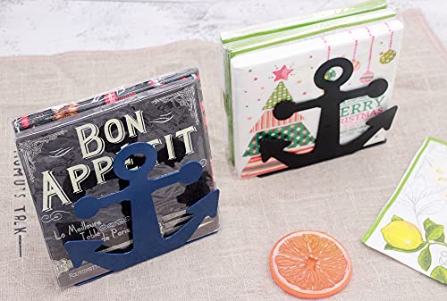 BetyHom Vintage Metal Nautical Anchor Napkin Holder (BLUE)